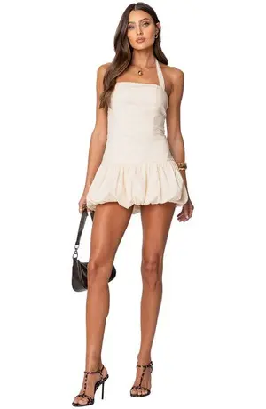 EDIKTED Bryn Bubble Halter Mini Dress - Cream
