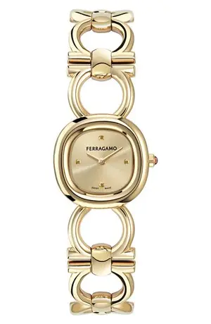 FERRAGAMO Double Gancini Bracelet Watch - Ip Yellow Gold