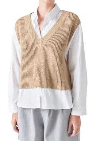 GREY LAB Layered Look Sweater With Shirt