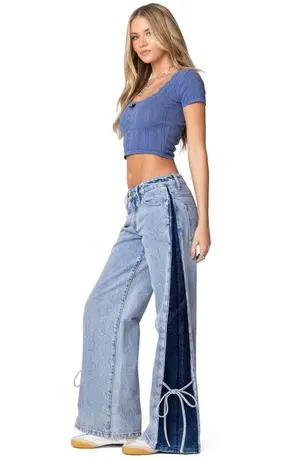 EDIKTED Contrast Panel Wide Leg Jeans