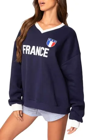 EDIKTED France Oversized V-neck Sweatshirt