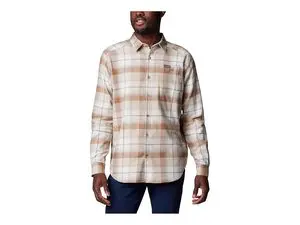 Columbia Cornell Woodstm Flannel Long Sleeve Shirt Men's Clothing Black Backland Tartan Beige