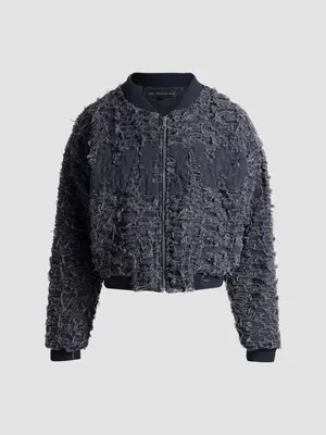 WHO DECIDES WAR Husk Distressed Cotton Bomber Jacket - Indigo