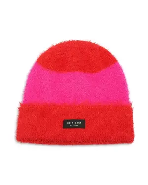 Kate Spade New York Awning Stripe Fuzzy Beanie - Pink Multi  display picture 3