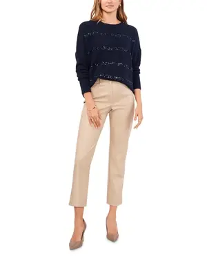 Vince Camuto Sequin Stripe Rib Knit Sweater - Classic Navy