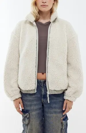 BDG URBAN OUTFITTERS Boxy Fleece Jacket - Ecru
