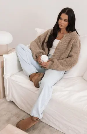 PETAL & PUP Albertine Bouclé Crop Cardigan - Latte