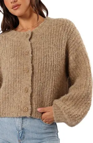 PETAL & PUP Albertine Bouclé Crop Cardigan - Latte