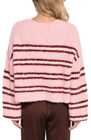 PETAL & PUP Albertine Bouclé Crop Cardigan - Pink Stripe