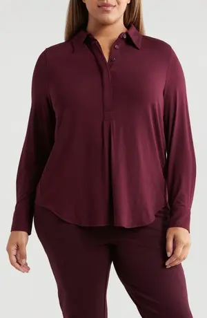 Universal Standard Elbe Popover Shirt - Black Cherry