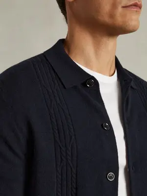 REISS Lockhurst Wool Cabled-knitted Cardigan