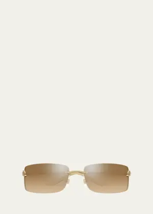 Cartier Panthère De Rimless Rectangle Sunglasses - Gold