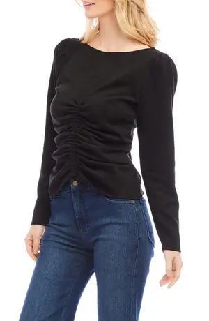 Karen Kane Faux Suede Shirred Top