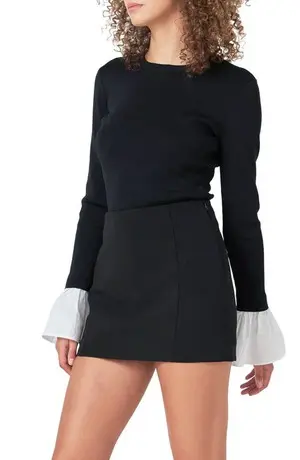 Endless Rose Flare Cuff Long Sleeve Ribbed Top
