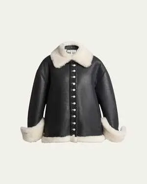 Loewe Loewe Leather Jacket With Shearling Lining - White Blac