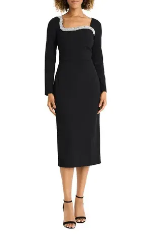 Maggy London Beaded Long Sleeve Midi Dress