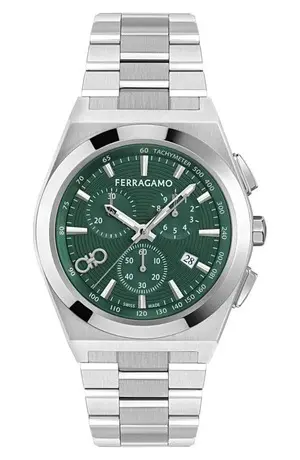 FERRAGAMO Two-tone Bracelet Chronograph Watch - Stainless Steel Green