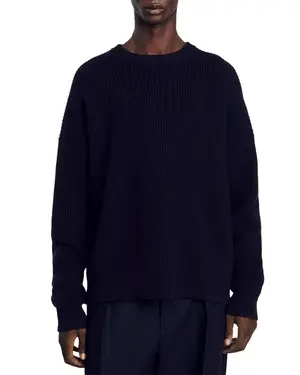 Sandro Carter Wool & Cashmere Oversized Sweater - Navy Blue