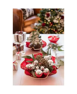 VIETRI Holiday Glass Small Ruffled Bowl