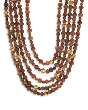 CAPUCINE DE WULF Teak Beaded Multi-row Statement Necklace, 18-20