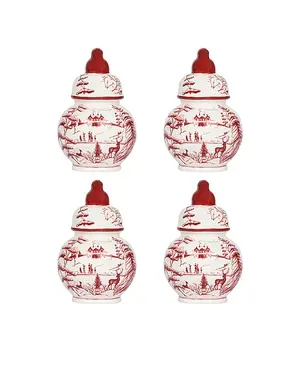 JULISKA Country Estate Winter Frolic Ginger Jar Place Card Holder Set Of 4 - Ruby