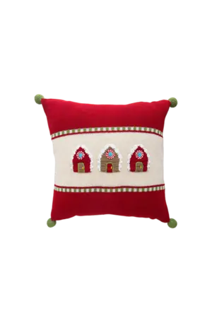 MELANGE COLLECTION 14" Gingerbread House Pillow - Red