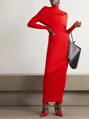 Balmain Wrap-effect Layered Plissé-chiffon Maxi Dress