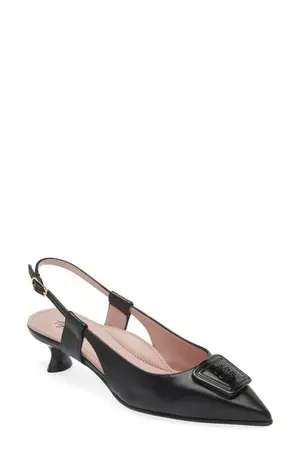 Naot Amber Pointed Toe Slingback Pump - Black Sheen Leather
