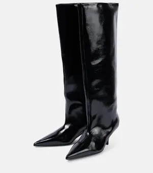 TOTEME Patent Leather Knee-high Pointed Toe Boots