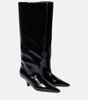 TOTEME Patent Leather Knee-high Pointed Toe Boots - Black