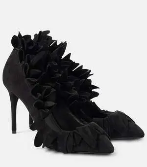 Alaïa Petal Ruffled Suede Pumps