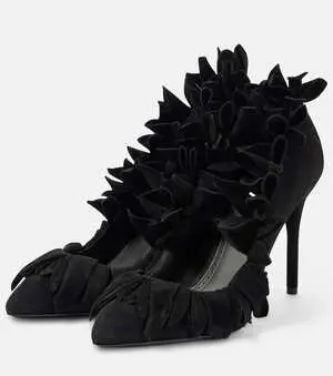 Alaïa Petal Ruffled Suede Pumps