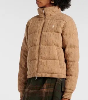 Polo Ralph Lauren Cable-knit Wool And Cashmere Down Jacket - Beige
