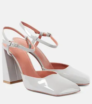 Amina Muaddi Charlotte Patent Leather Slingback Pumps - Silver