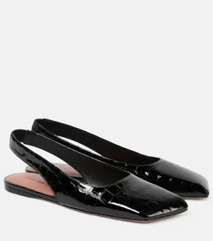 Amina Muaddi Patent Leather Slingback Flats - Black
