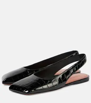 Amina Muaddi Patent Leather Slingback Flats - Black