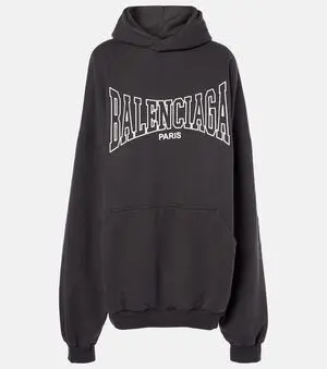 Balenciaga Logo Cotton Jersey Hoodie - Grey