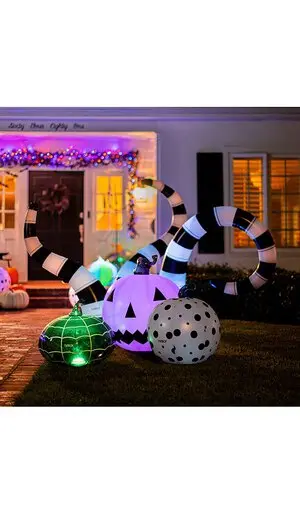 FUNBOY Pack Of 3 Light Up Inflatable Pumpkin In Black,white