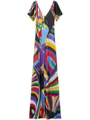 Emilio Pucci Orchidee And Iride-print Maxi Dress - Black