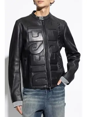 DIESEL® Leather Jacket With Embossed Logo