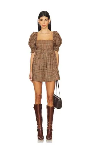 SELKIE The Bunny Romper In Plaid Poplin - Brown