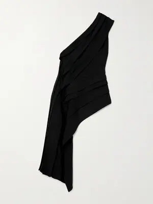 Bottega Veneta Asymmetric Draped Pleated Crepe Top - Black