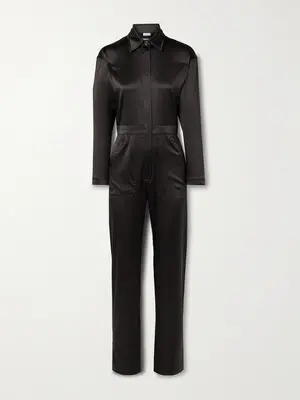 RIVET UTILITY Powerhouse Silk-blend Satin Jumpsuit - Brown