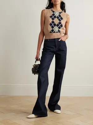 AMI Paris Argyle Jacquard-knit Wool And Cashmere-blend Vest