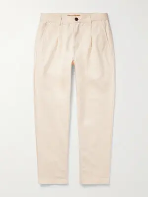 FRIZMWORKS Tapered Cropped Pleated Trousers - Neutrals