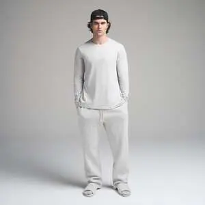 SKIMS Mens Classic Long Sleeve T Shirt | White | Xs | Cotton Light Heather Grey