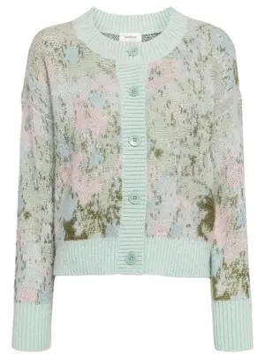 ONEFIFTEEN Floral-intarsia Knitted Cardigan - Blue