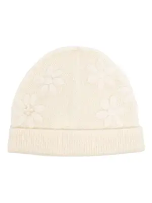 ONEFIFTEEN Floral Embroidered Knit Beanie - White