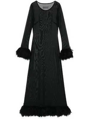 MARINE SERRE Recycled Mesh Maxi Dress With Fringed Trim - Black