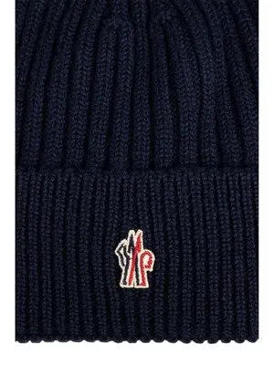 Moncler Logo Embroidered Beanie - Blue